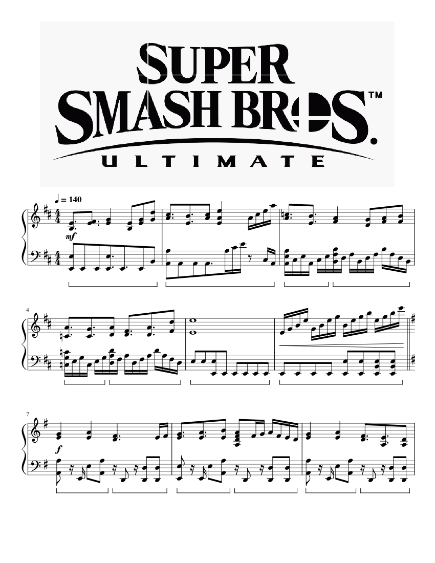 Super Smash Bros. Ultimate - Epic Piano arrangement Sheet Music for ...