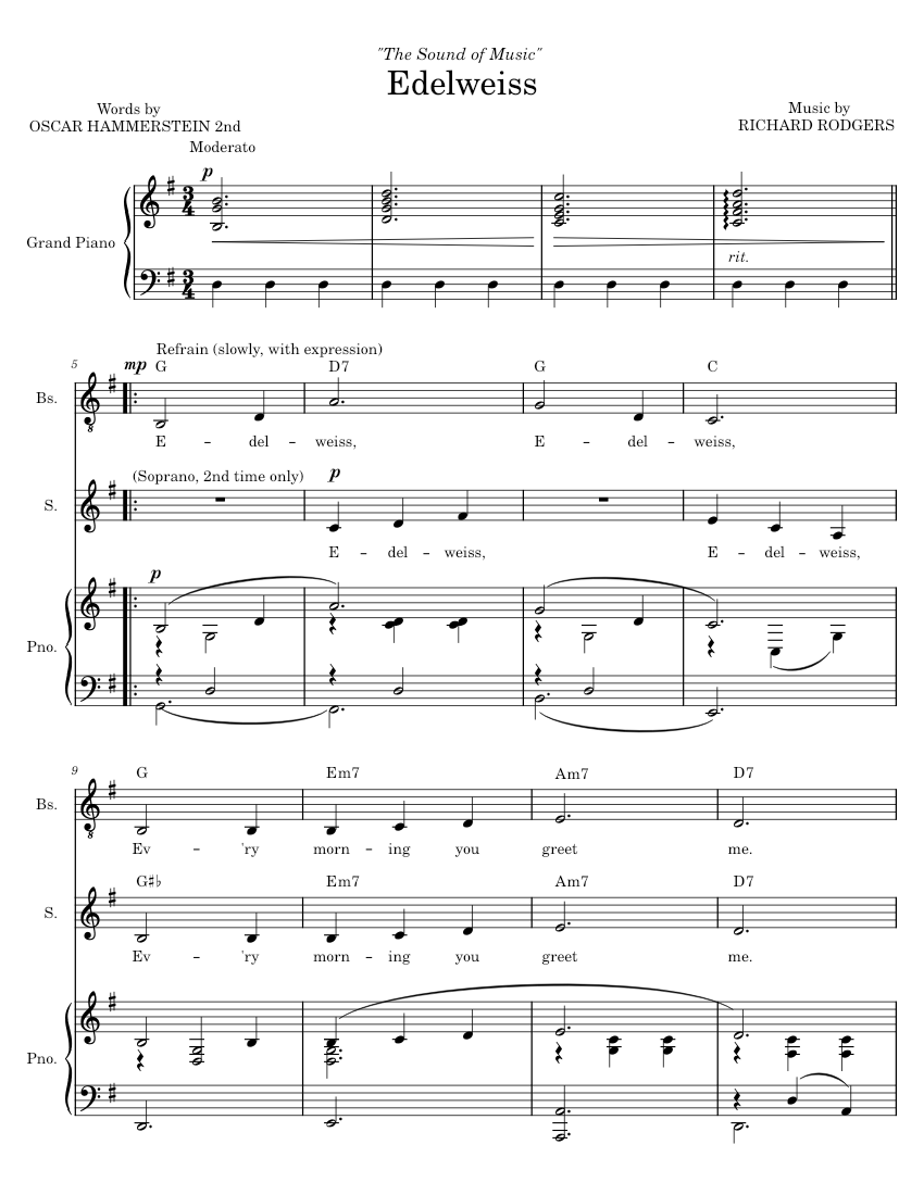 Edelweiss (from The Sound of Music) – Rodgers & Hammerstein Sheet Music ...