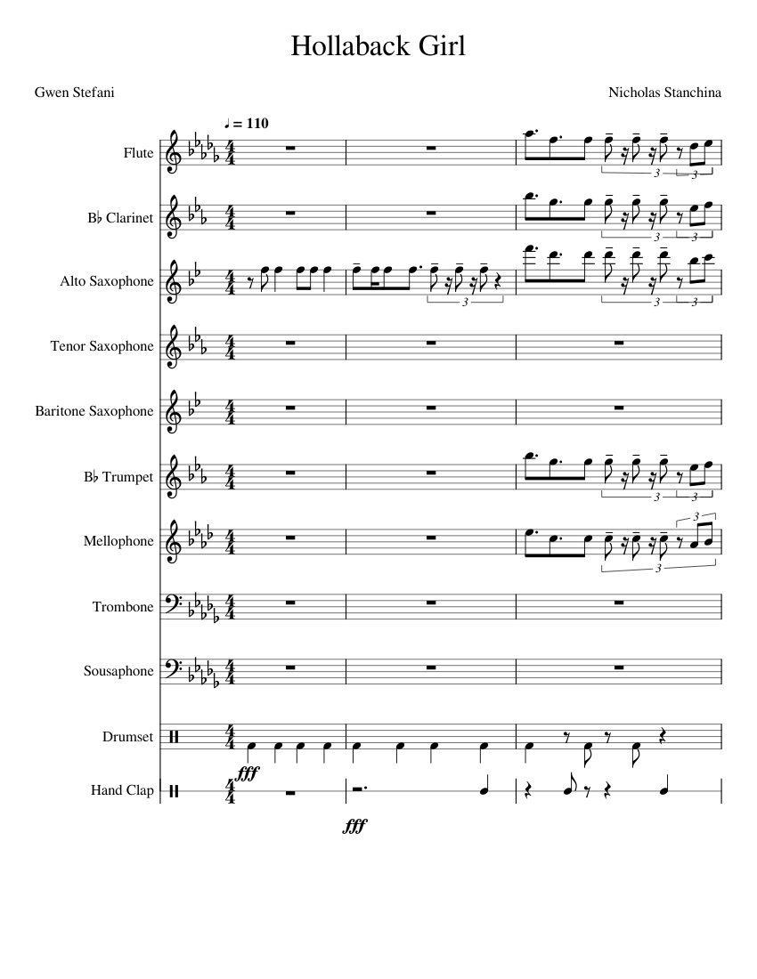 Hollaback Girl Sheet music for Trombone, Mellophone, Flute, Clarinet in ...