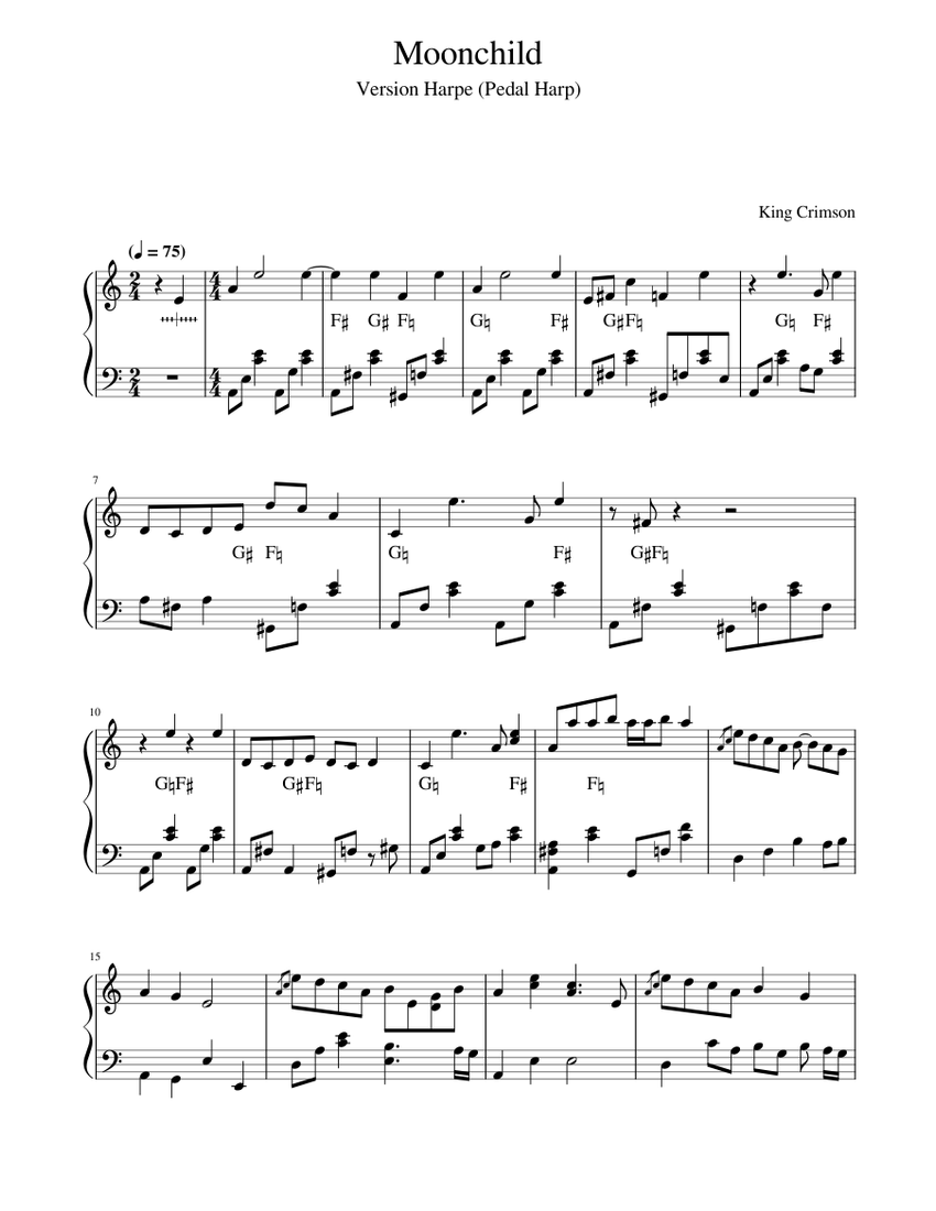 Moonchild – King Crimson - Pedal Harp Sheet music for Harp (Solo) | Musescore.com