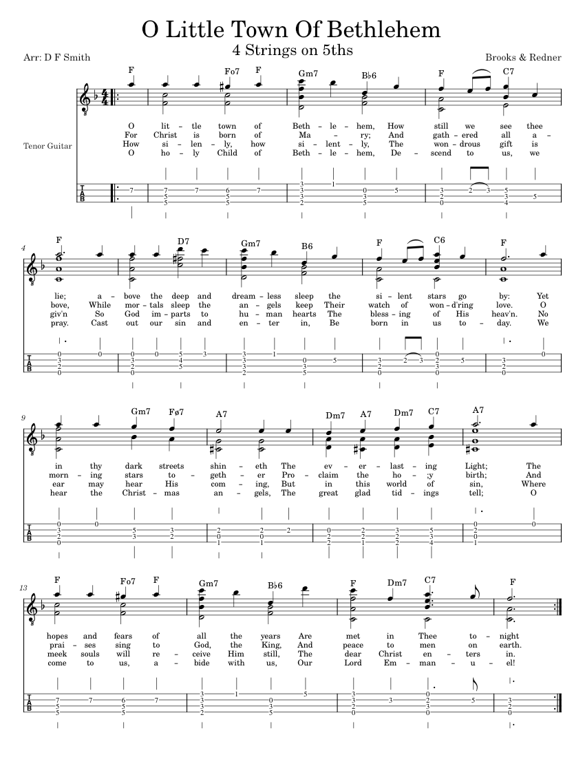 O little town of bethlehem – Lewis H. Redner Sheet Music for Guitar ...
