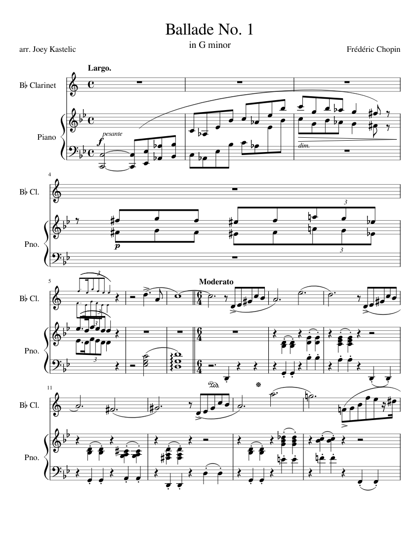 Ballade No. 1 Sheet music for Piano, Clarinet other (Solo) | Musescore.com