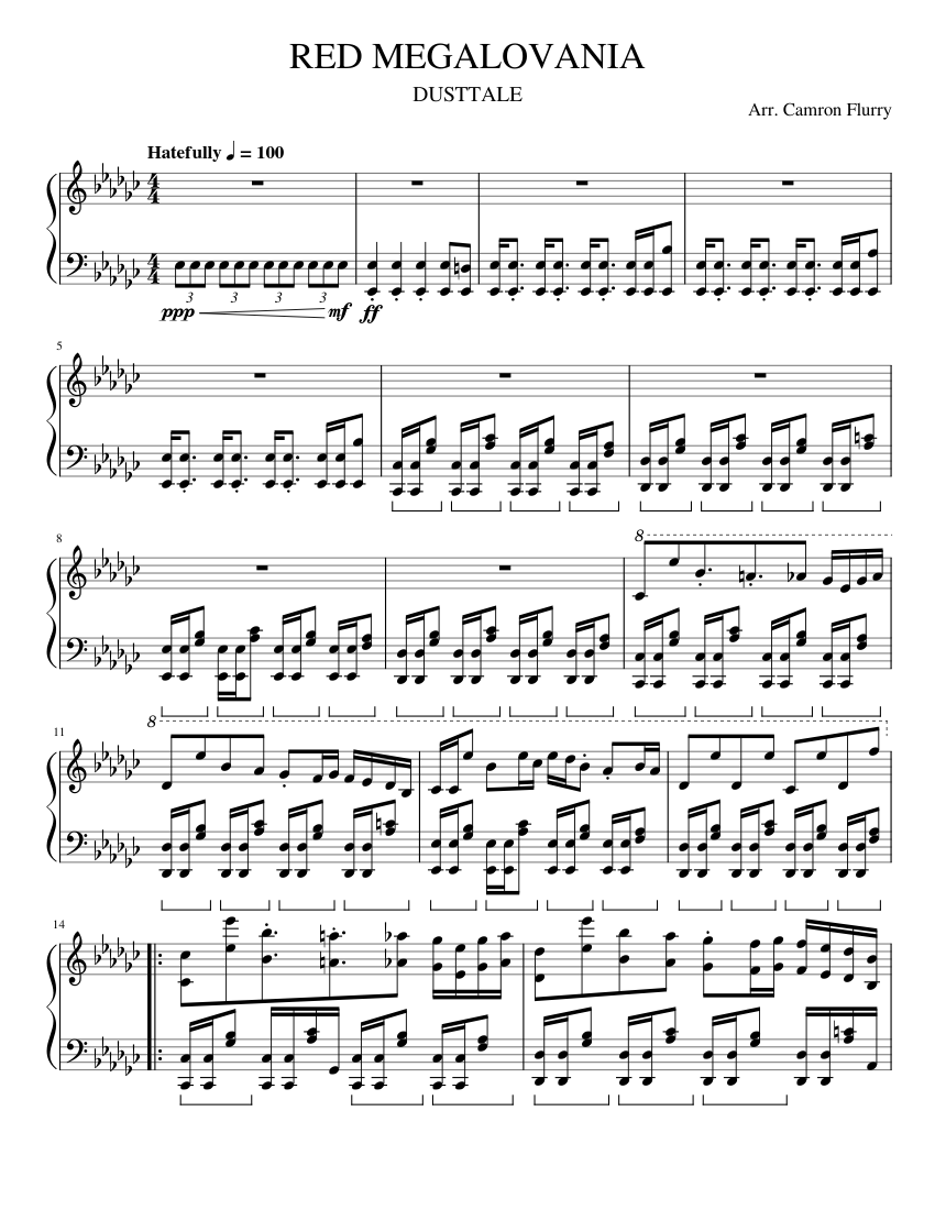 [Piano] RED MEGALOVANIA (DUSTTALE) Sheet music for Piano (Piano Duo ...