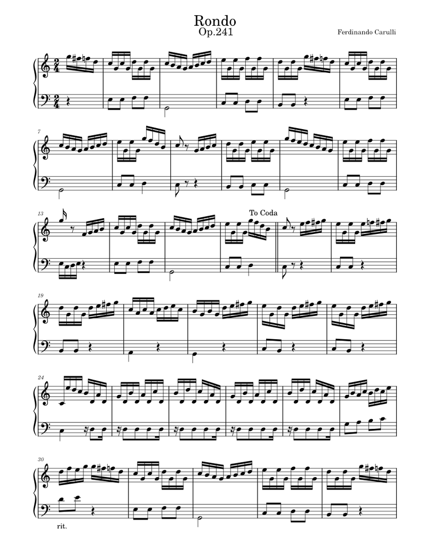 Rondo OP.241 – Ferdinando Carulli Sheet Music for Piano, Soprano (Piano-Voice) | MuseScore.com