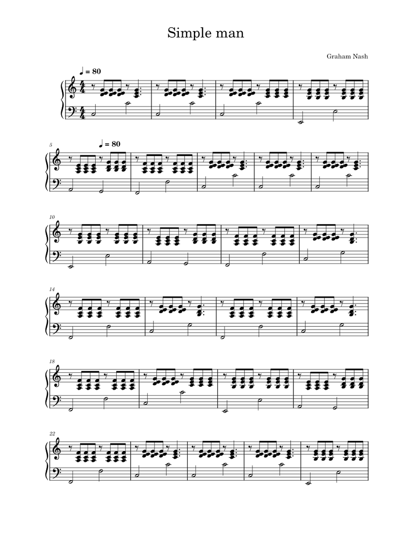 Simple Man – Graham Nash Sheet music for Piano (Piano-Voice ...