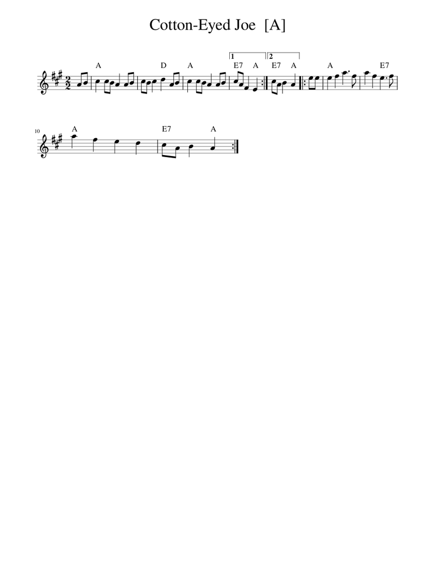 Cotton-Eyed Joe Sheet Music for Piano (Solo) Easy | MuseScore.com