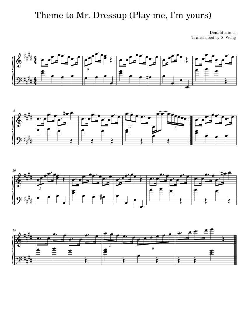 Play me, I'm yours (Theme to Mr. Dressup) - Donald Himes Sheet Music ...