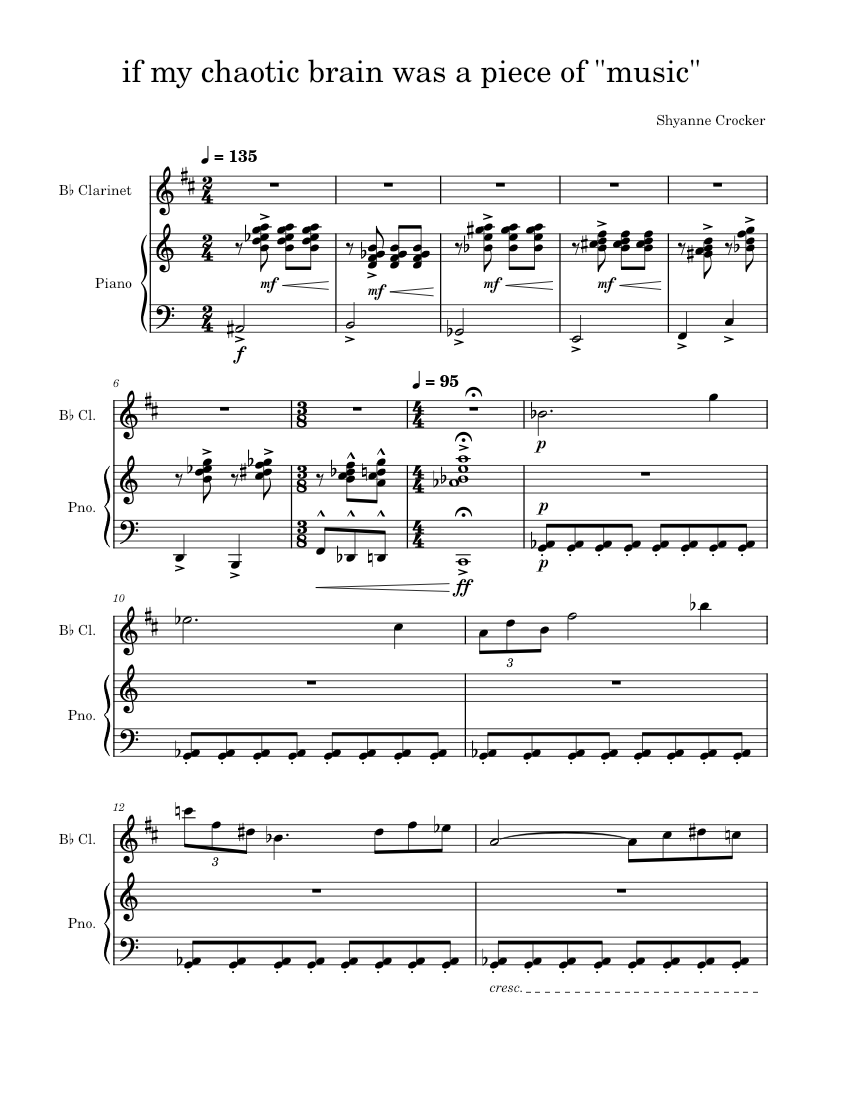 atonal_composition Sheet Music for Piano, Clarinet in b-flat (Solo ...