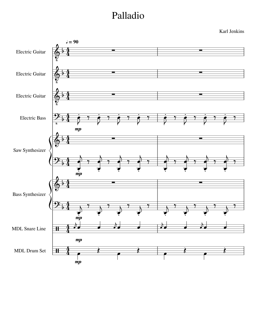 Palladio Rock Band Sheet Music for Guitar, Bass guitar, Synthesizer ...