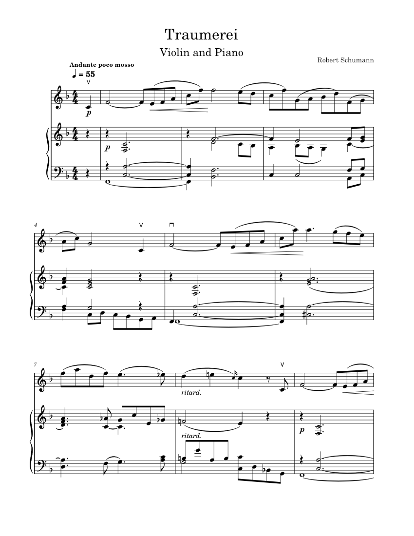 Traumerei – Robert Schumann Sheet music for Piano, Violin (Mixed Duet ...