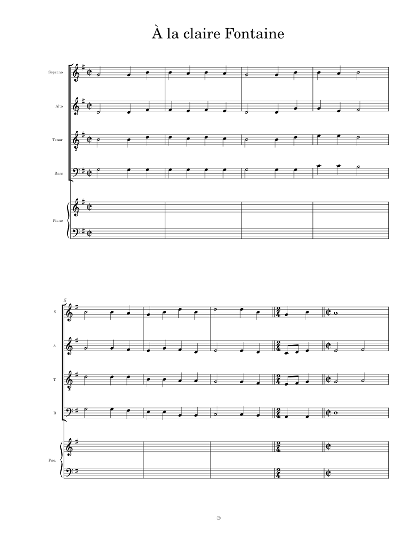 À la Claire Fontaine_Alto Sheet music for Piano, Soprano, Alto, Tenor ...