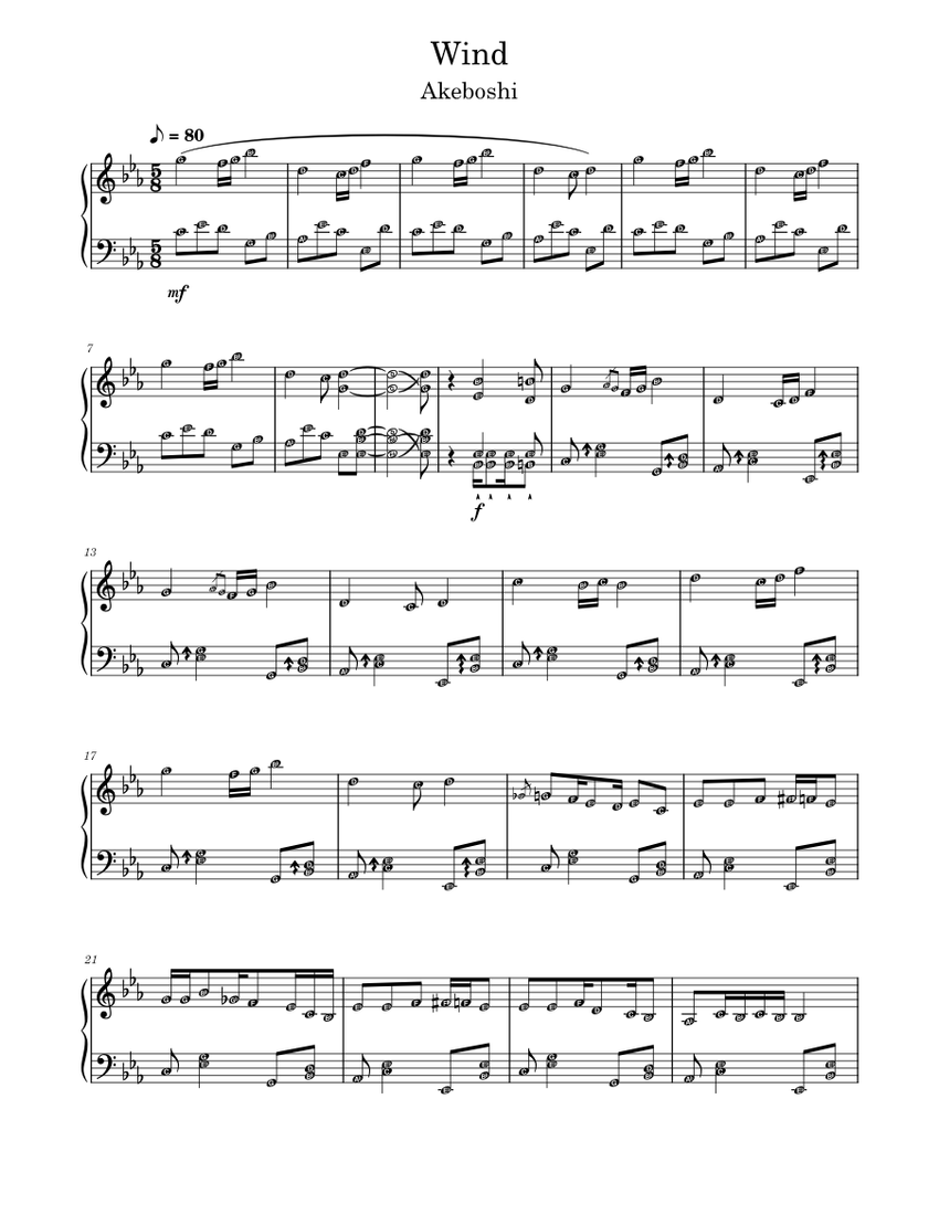 Naruto Main Theme -Wind Sheet Music for Piano (Solo) easy | MuseScore.com