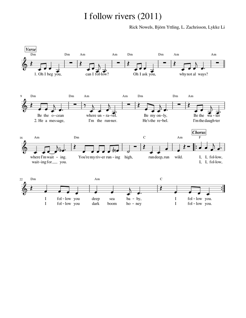 I Follow Rivers - Lykke Li Sheet Music with Chords for Vocals (Solo ...