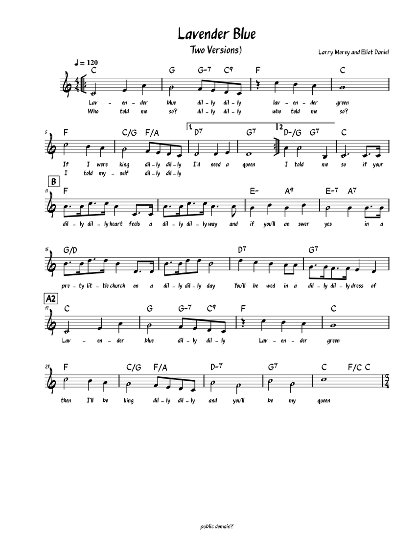 Lavender Blue (Lead sheet with lyrics ) Sheet Music with Chords for ...