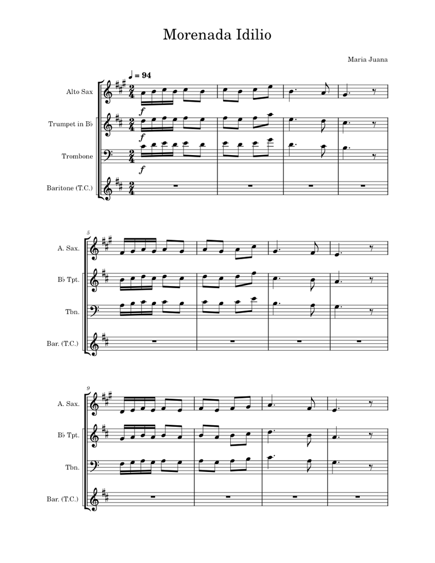 Morenada Idilio Sheet Music for Trombone, Euphonium, Saxophone alto ...