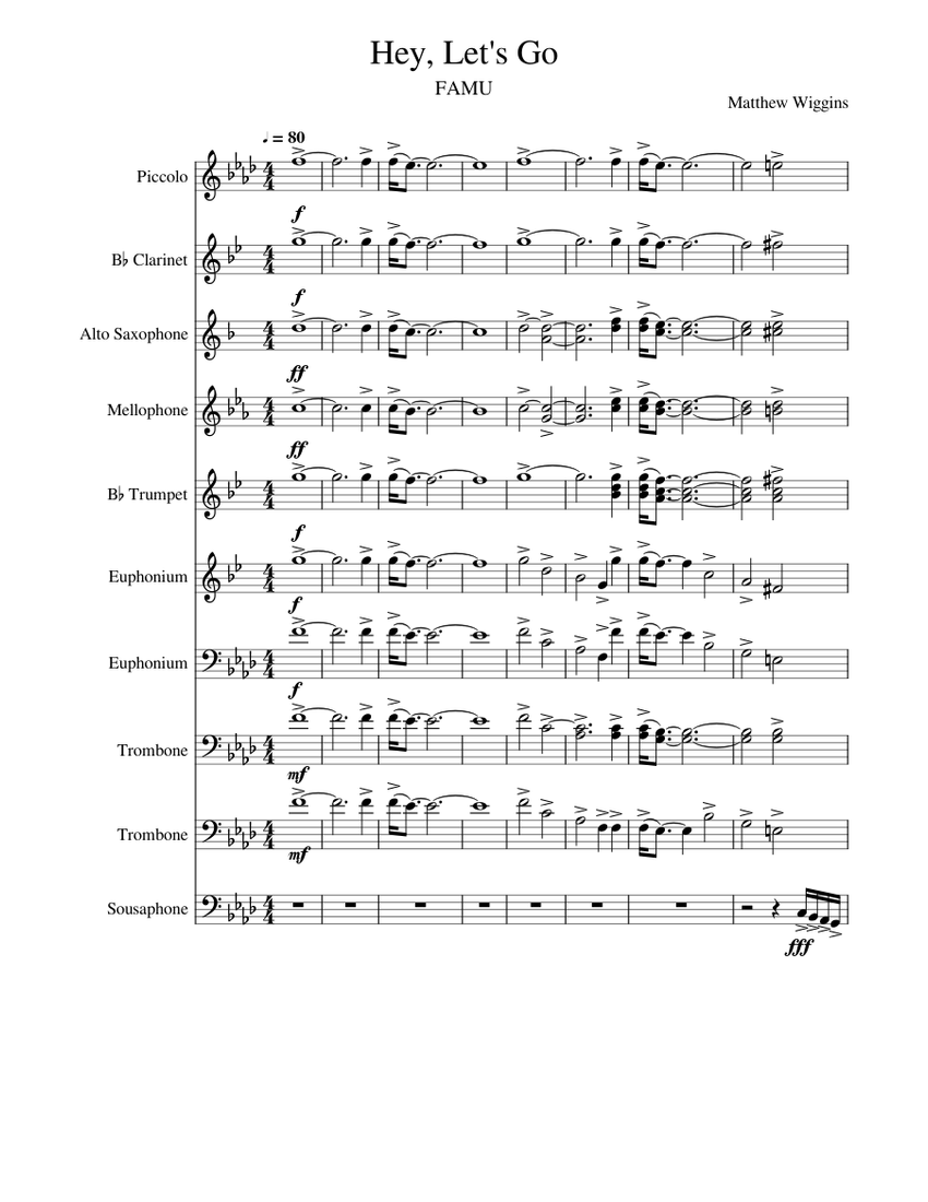 Hey, Let's Go Sheet Music for Trombone, Euphonium, Mellophone, Flute ...