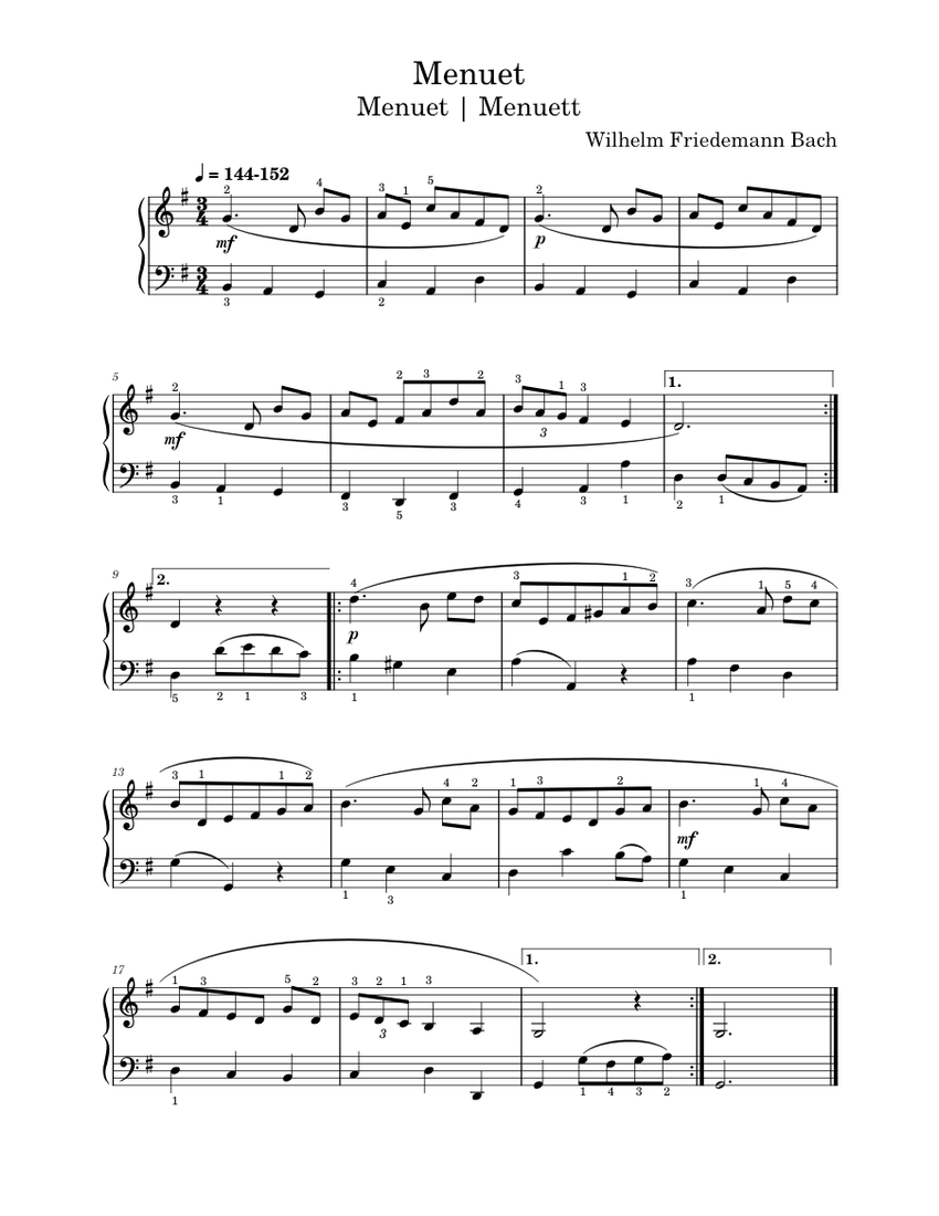 Menuet – Wilhelm Friedemann Bach Sheet music for Piano (Solo ...