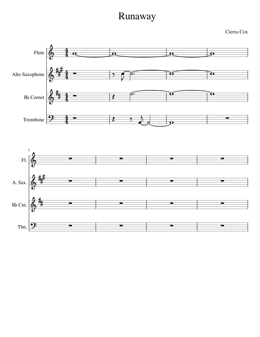 Cierra original Sheet music for Trombone, Cornet, Flute, Saxophone alto ...