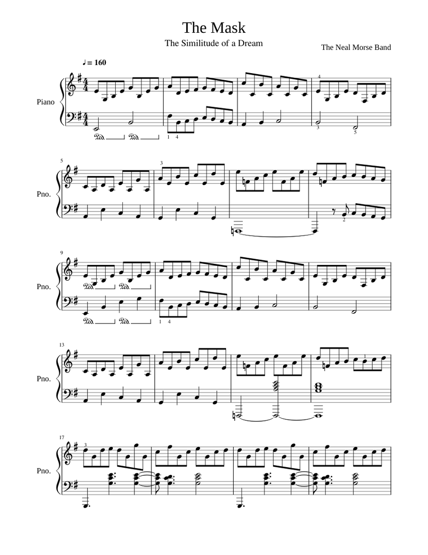 The Neal Morse Band - The Mask (intro) Sheet Music for Piano (Solo ...