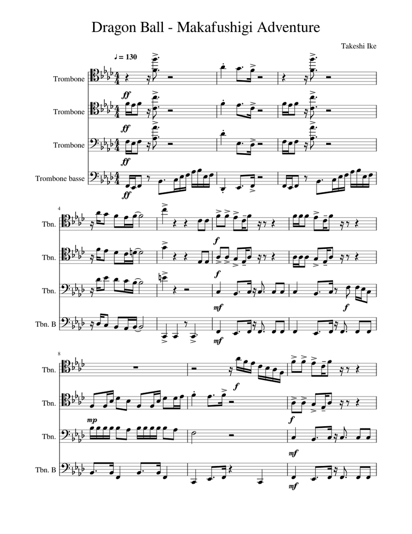 Dragon Ball - Makafushigi Adventure (Mystical Adventure) Sheet Music ...