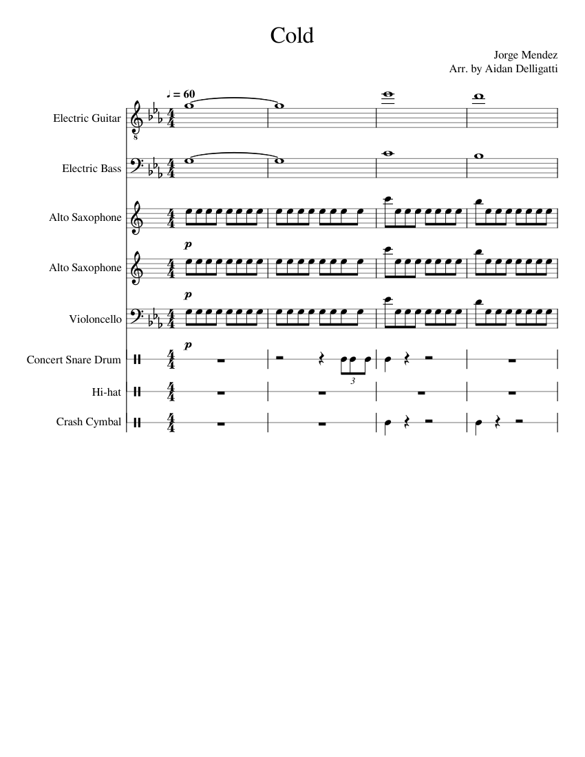 Cold Sheet music for Saxophone alto, Snare drum, Crash, Cello & more ...