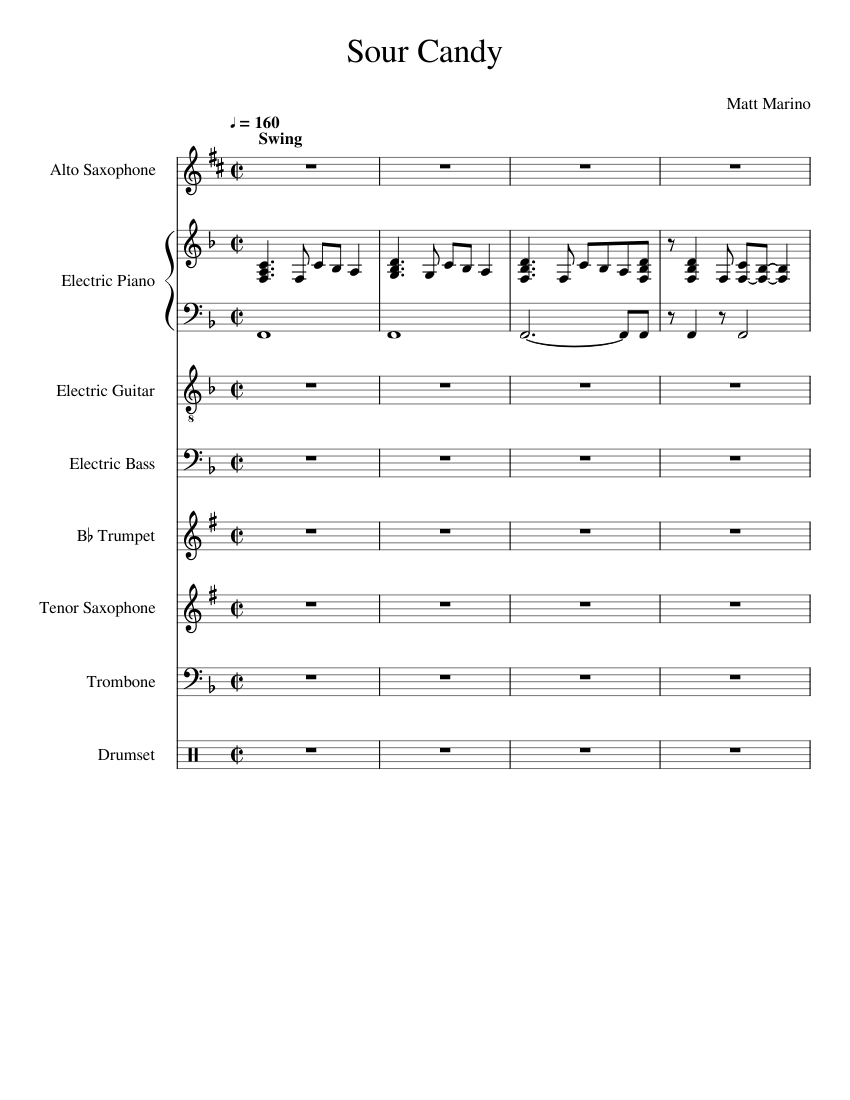 Sour Candy Sheet Music for Piano, Trombone, Saxophone alto, Saxophone ...