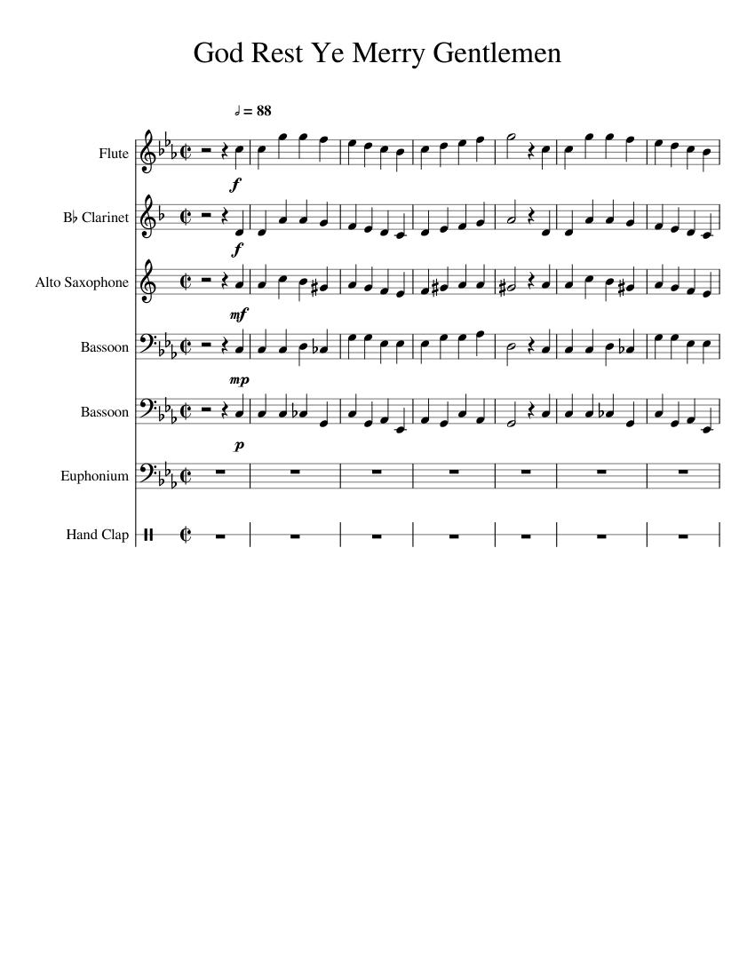 God Rest Ye Merry Gentlemen Sheet music for Euphonium, Flute, Clarinet ...