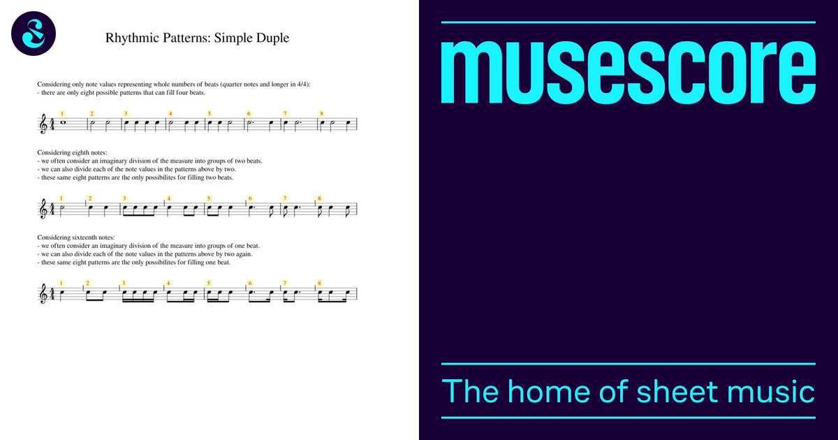 Rhythmic Patterns: Simple Duple Sheet Music for Piano (Solo) Easy ...