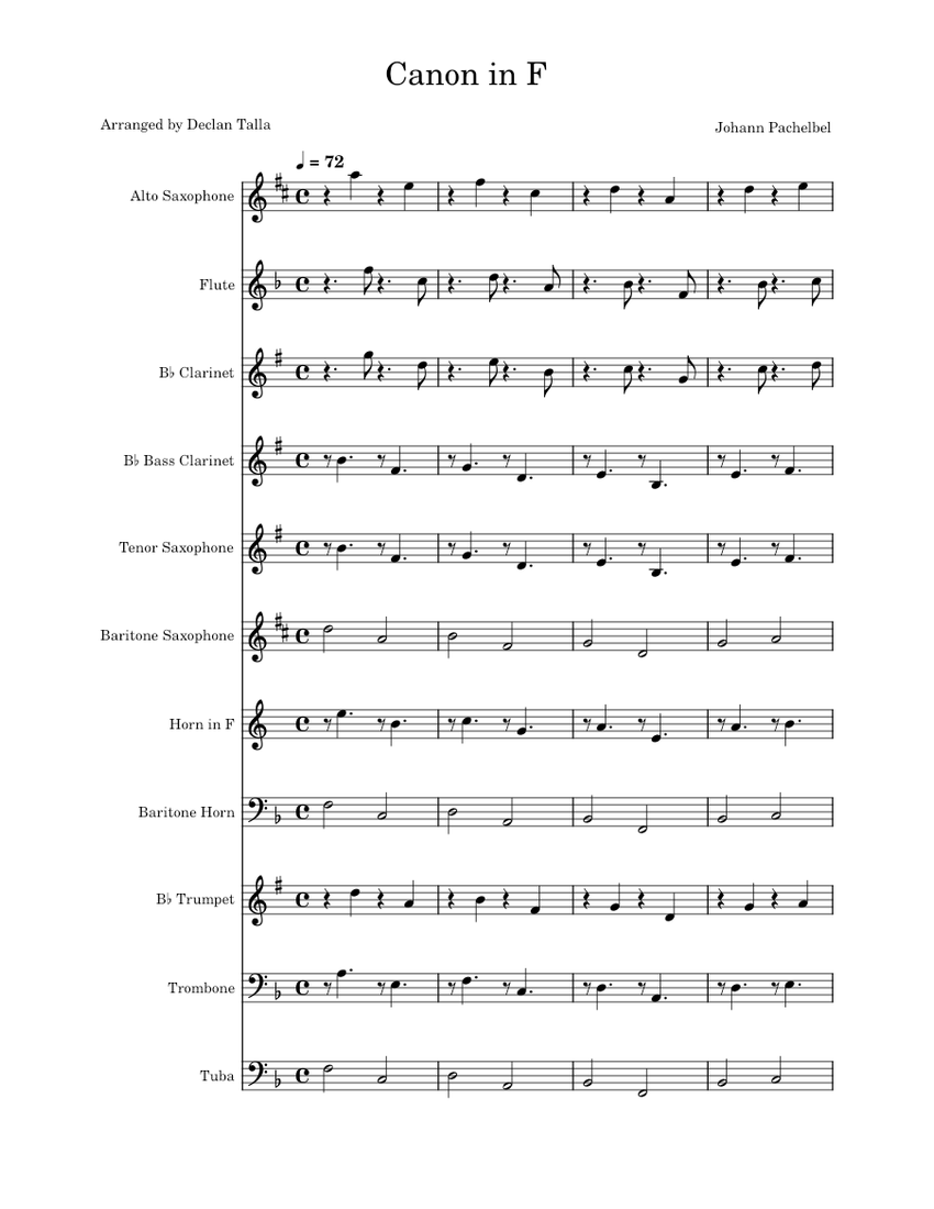 Canon in F(Concert Band Arrangement) – Johann Pachelbel/Declan Talla ...