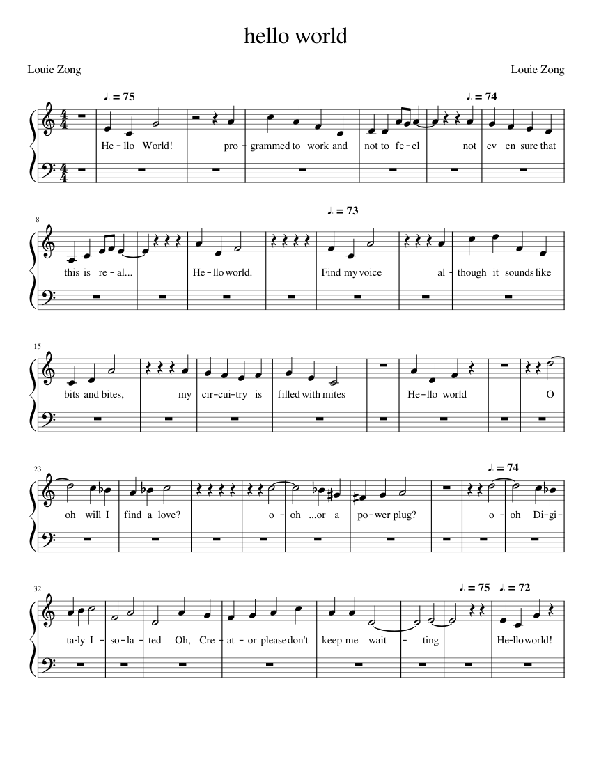 hello world Sheet Music for Piano (Solo) Easy | MuseScore.com