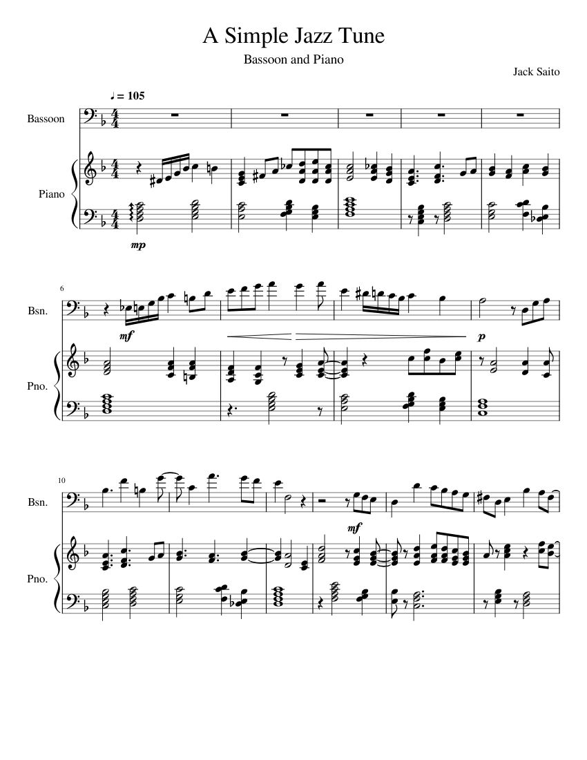 A simple Bassoon Jazz Tune Sheet music for Piano, Bassoon (Solo ...