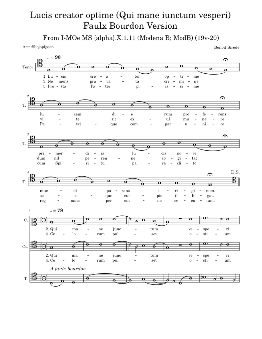 Lucis creator optime (Qui mane iunctum vesperi) A faulx bourdon ...