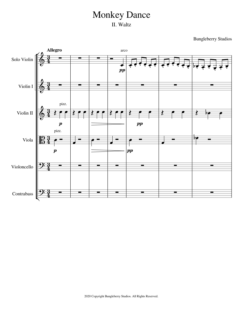 Monkey Dance (II. Waltz) Sheet Music for Contrabass, Violin, Viola ...
