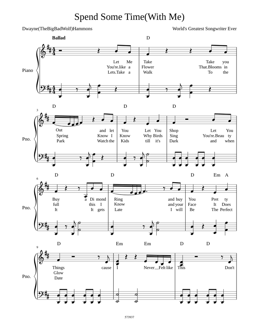Spend Some Time With Me Sheet Music with Chords for Piano (Solo) Easy ...