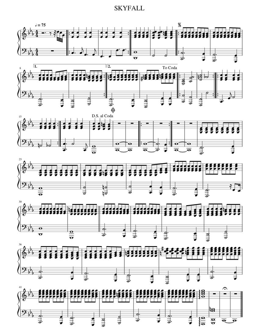 Adele - Skyfall Sheet Music for Piano (Rock band) easy | MuseScore.com