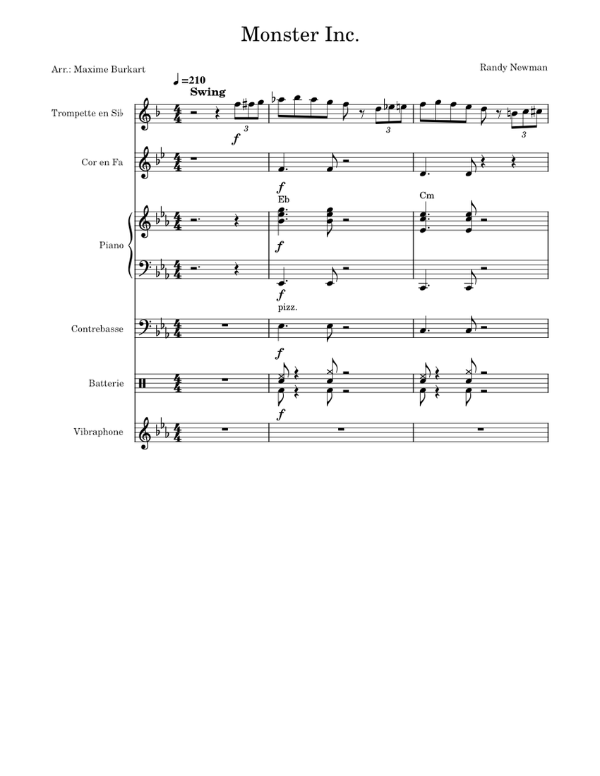 Monster Inc. Theme Sheet music for Piano, Trumpet in b-flat, French ...