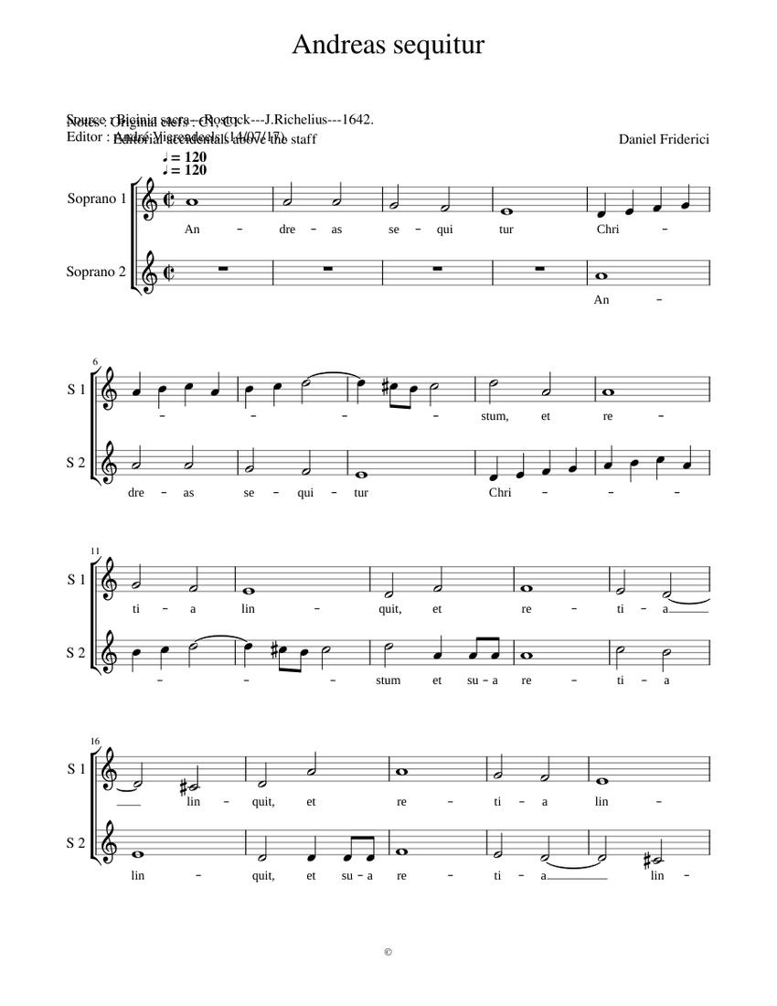 Andreas sequitur Christum - Daniel Friderici Sheet music for Piano ...