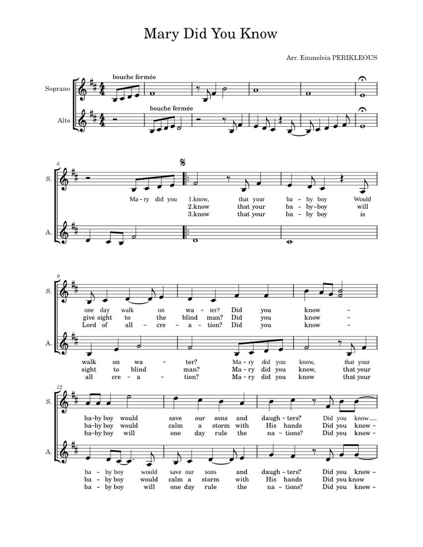 Mary Did You Know – Misc Christmas Sheet music for Soprano, Alto (Women ...