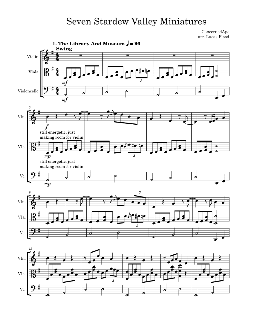 7 Stardew Valley Miniatures for String Trio Sheet music for Violin ...