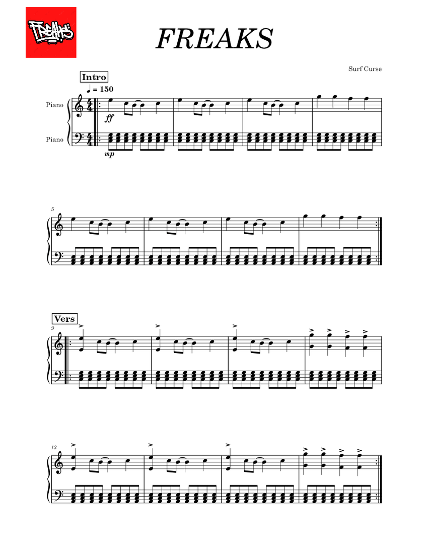 Freaks – Surf Curse – Easy Piano Sheet music for Piano (Solo ...