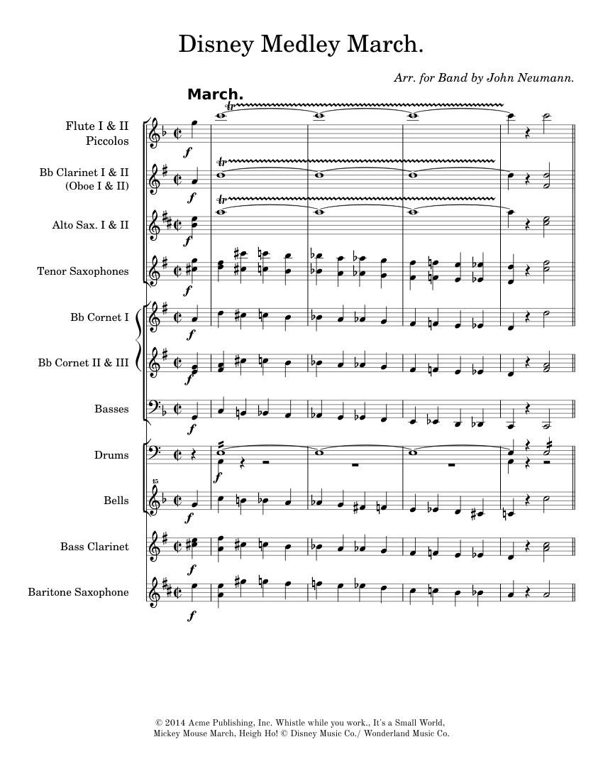Disney march Sheet Music for Clarinet bass, Saxophone baritone ...