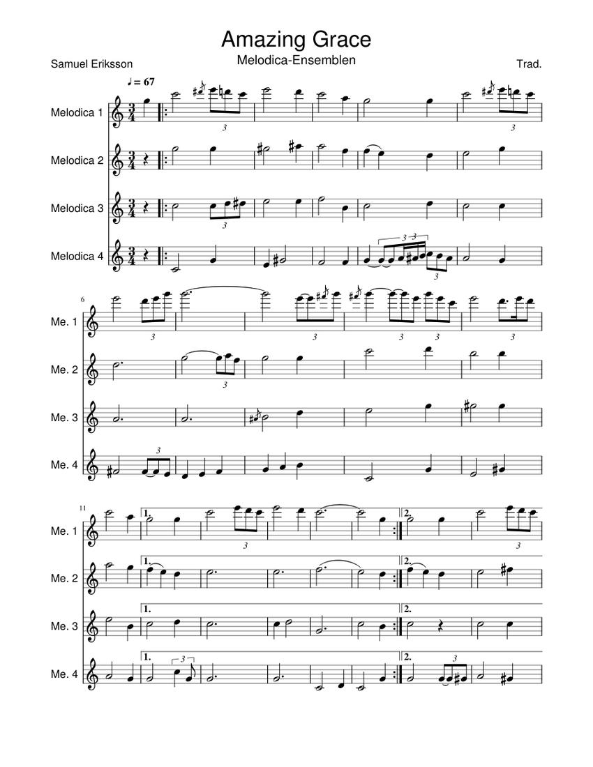 Amazing Grace Sheet music for Oboe (Mixed Quartet) | Musescore.com