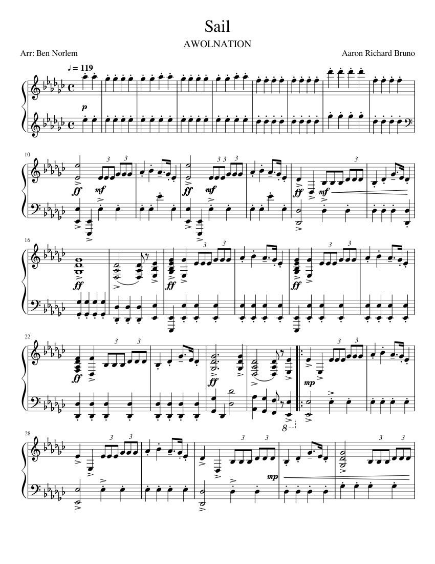 Sail Sheet Music for Piano (Solo) | MuseScore.com