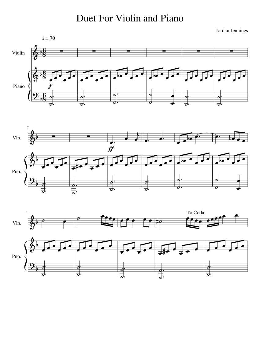(UPDATED) Duet For Violin and Piano Sheet music for Piano, Violin (Solo ...