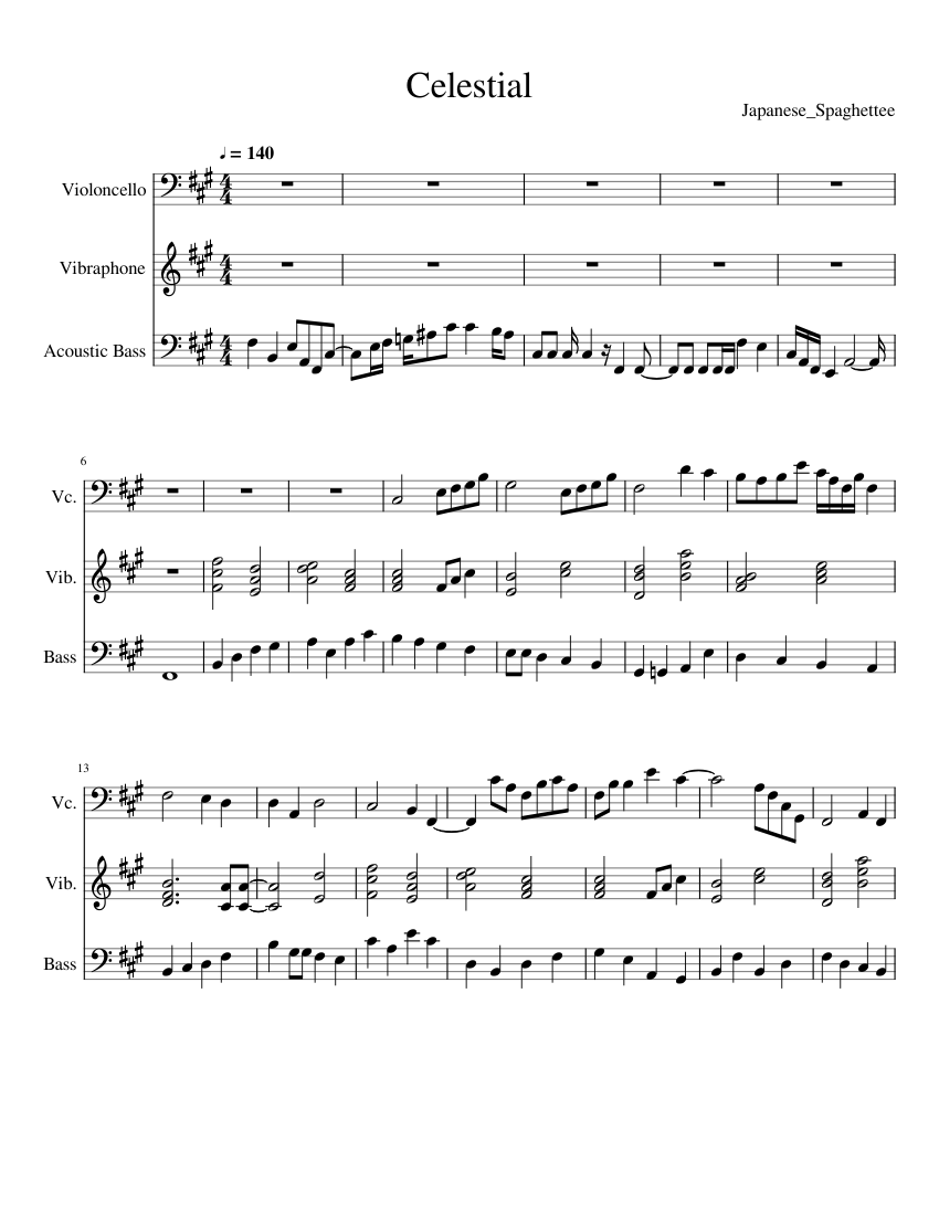 Celestial Sheet music for Vibraphone, Cello, Bass guitar (Mixed Trio ...