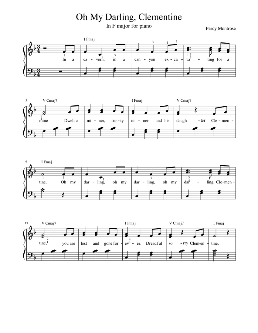 Oh My Darling, Clementine Sheet Music for Piano (Solo) Easy | MuseScore.com