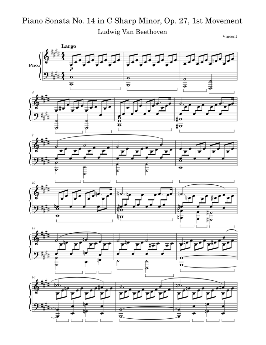 Beethoven - Piano Sonata No. 14 in C Sharp Minor, Op. 27, 1st Movement Sheet music for Piano ...