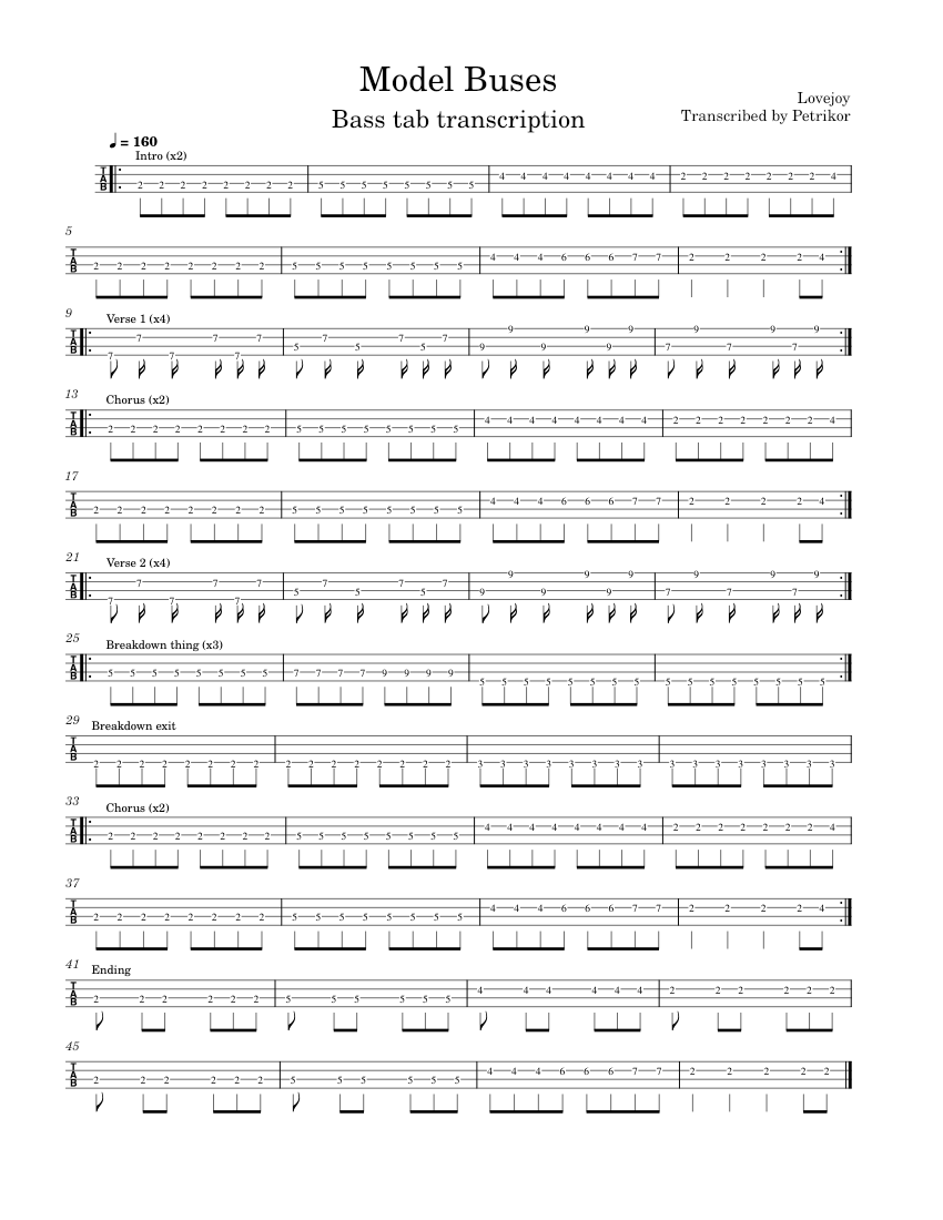 Model Buses – Lovejoy Sheet Music and Tab for Bass guitar (Solo ...