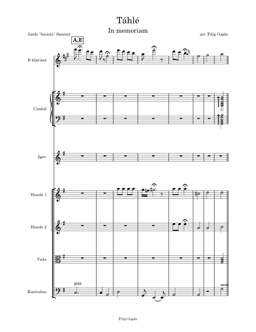 Táhlé - arr. Filip Gajda Sheet music for Vocals, Clarinet in b-flat ...