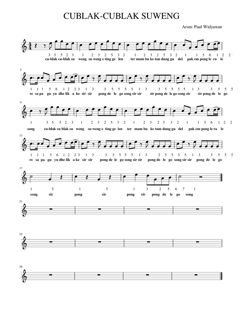 CUBLAK CUBLAK SUWENG Sheet Music for Piano (Solo) Easy | MuseScore.com